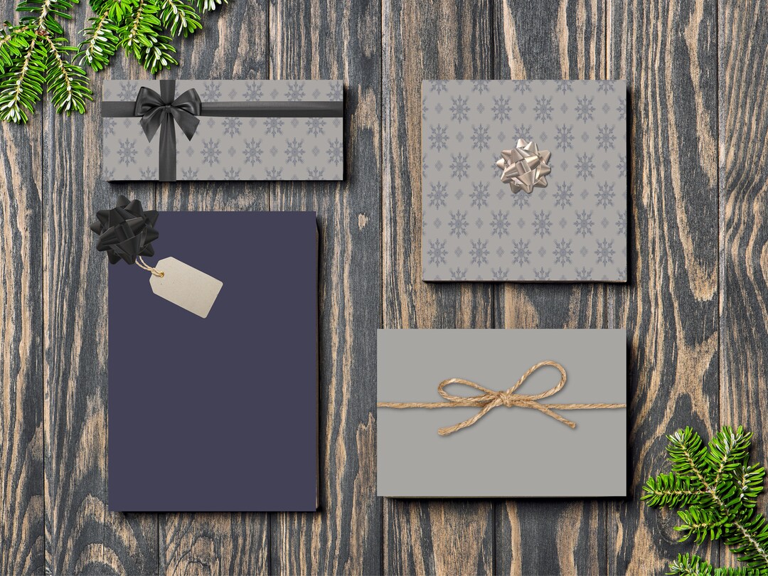 Rustic Earth Tone Christmas Wrapping Paper, Cream and Blue Set, Neutral ...