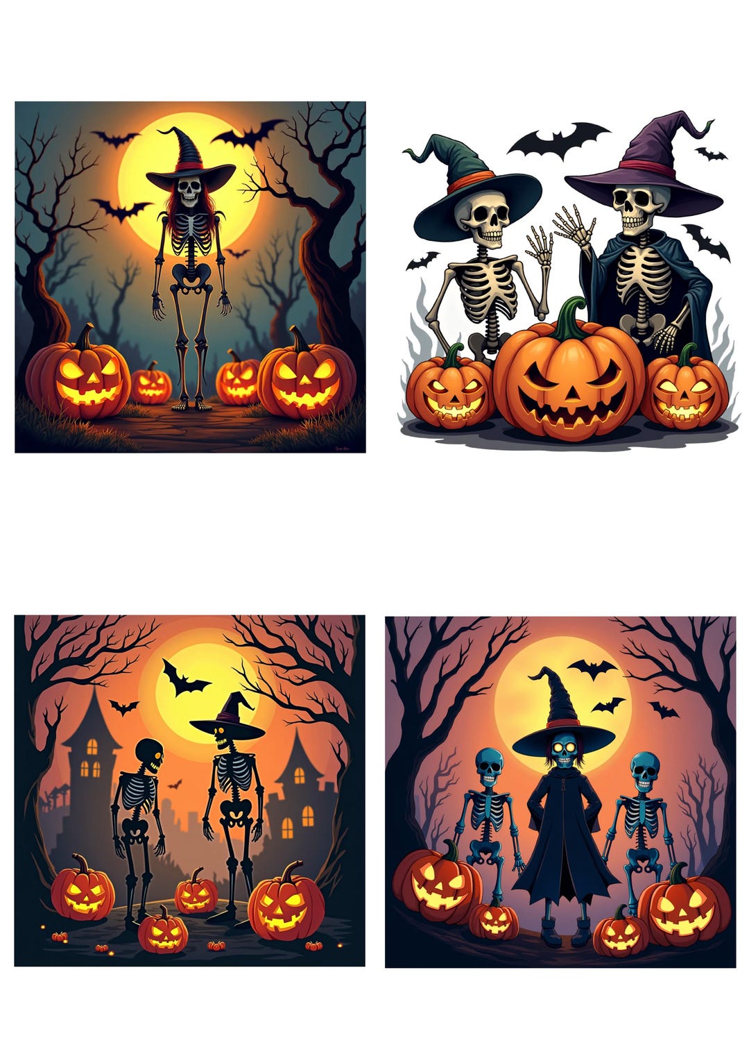 Halloween Clipart Bundle: Spooky Skeleton, Witch, Pumpkin Pngs (digital ...