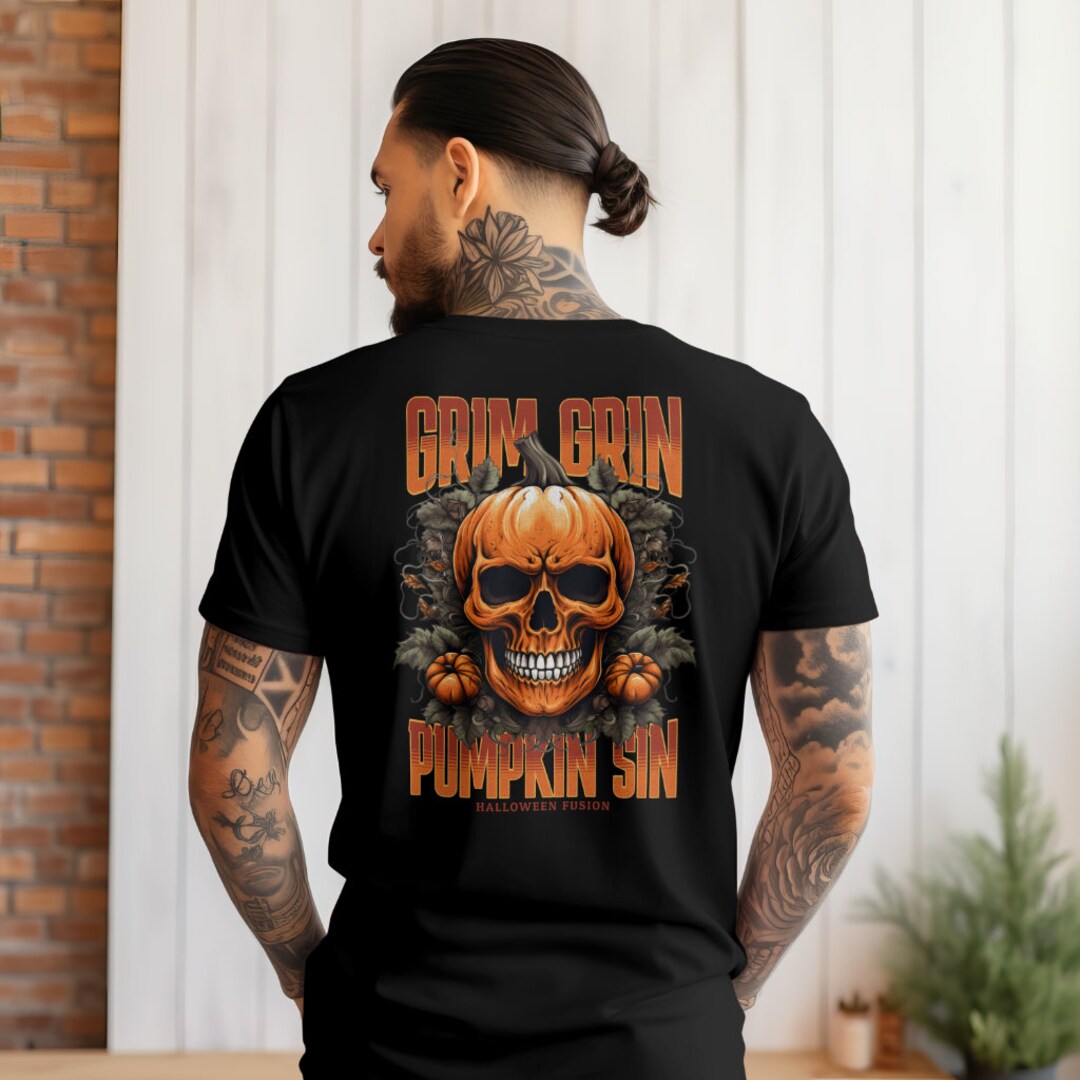 Grim Grin Pumpkin Sin Halloween Skull Tshirt - Etsy