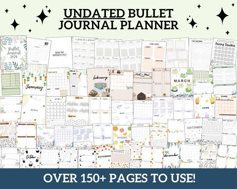 UNDATED Digital Bullet Journal Planner | Pre-made Journal Planner ...
