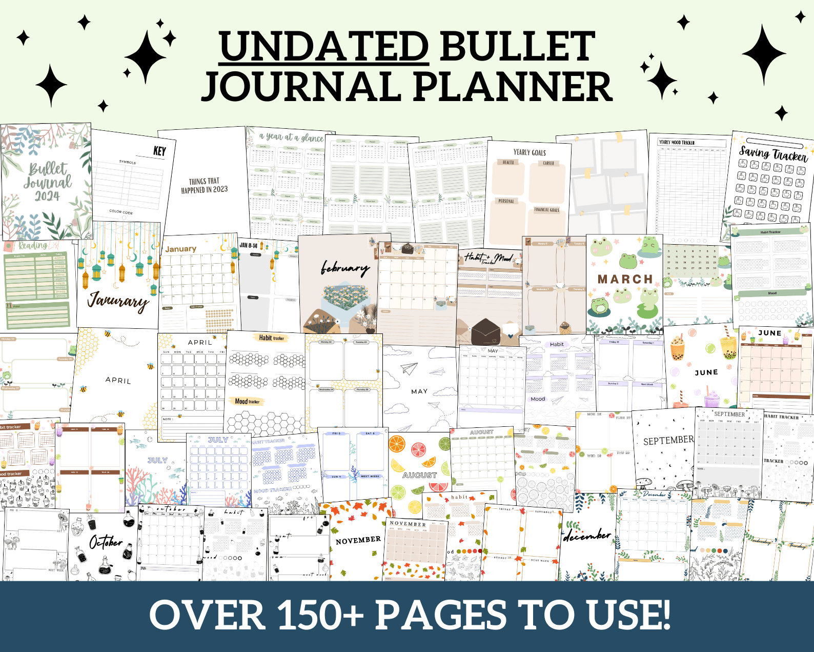 UNDATED Digital Bullet Journal Planner | Pre-made Journal Planner ...