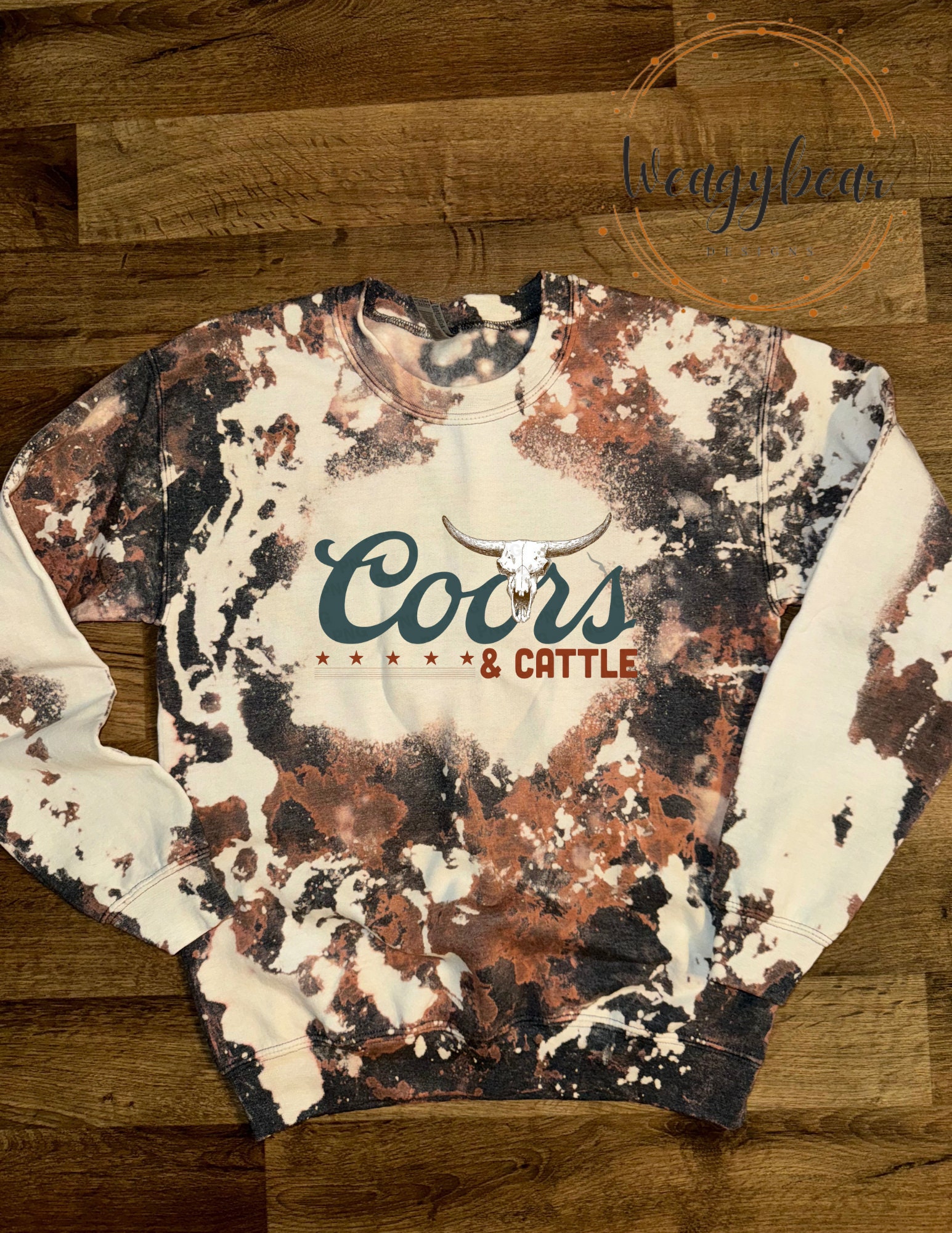 Cowhide Crewneck Coors and Cattle, Bleached, Western - Etsy
