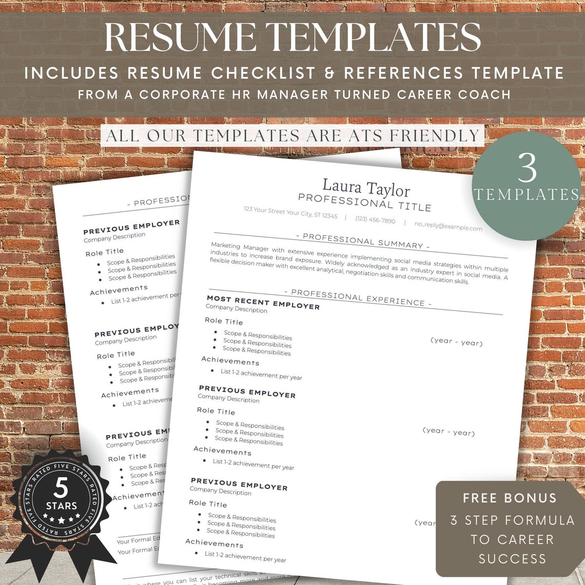 Resume & References Templates With Checklist Professional Resume ...