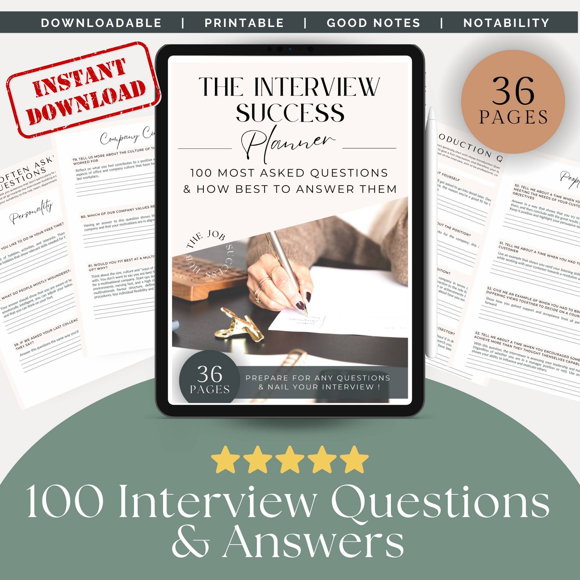 100 Job Interview Questions and Answers Job Interview Prep - Etsy