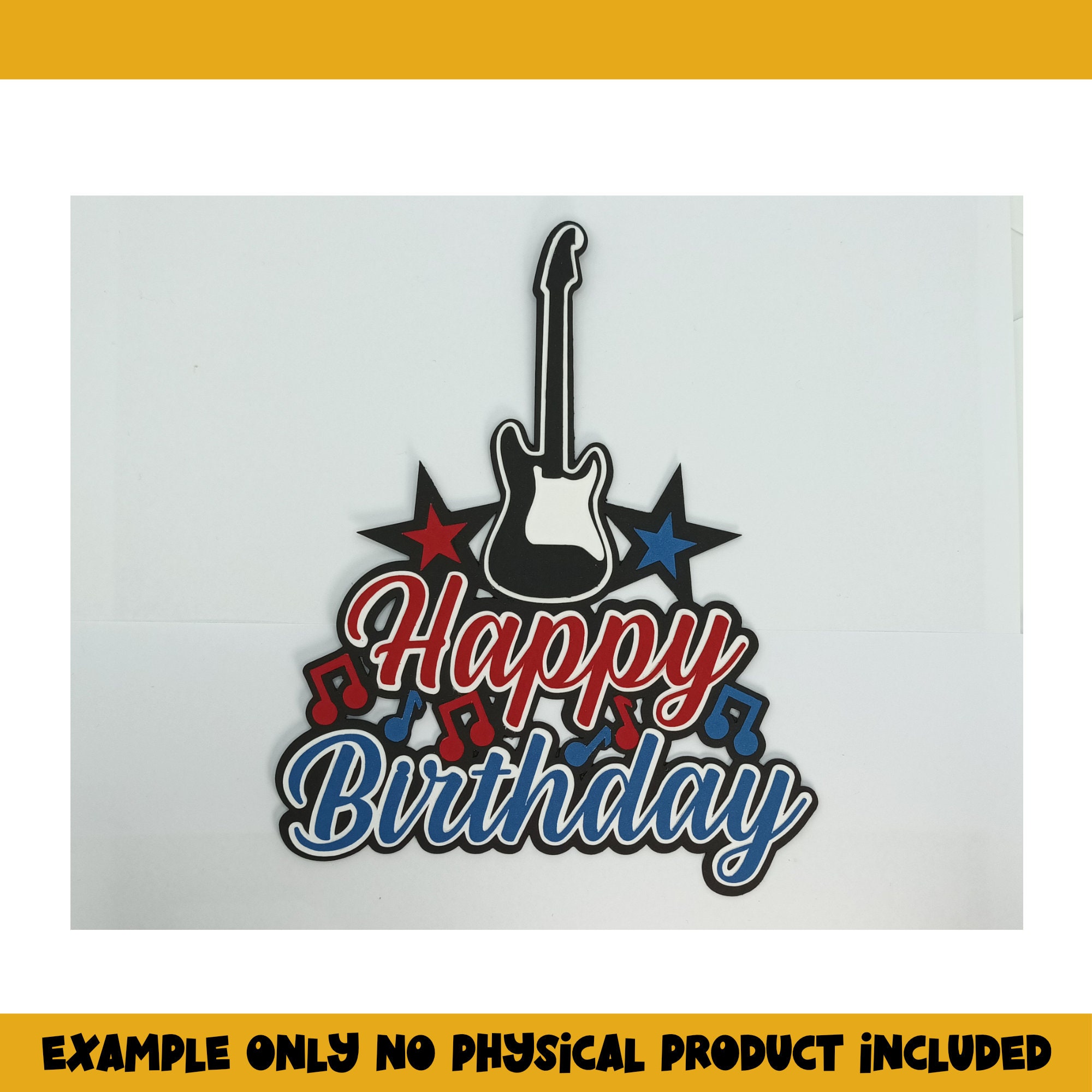 Guitar Themed Happy Birthday Cake Topper SVG File Instant Download ...