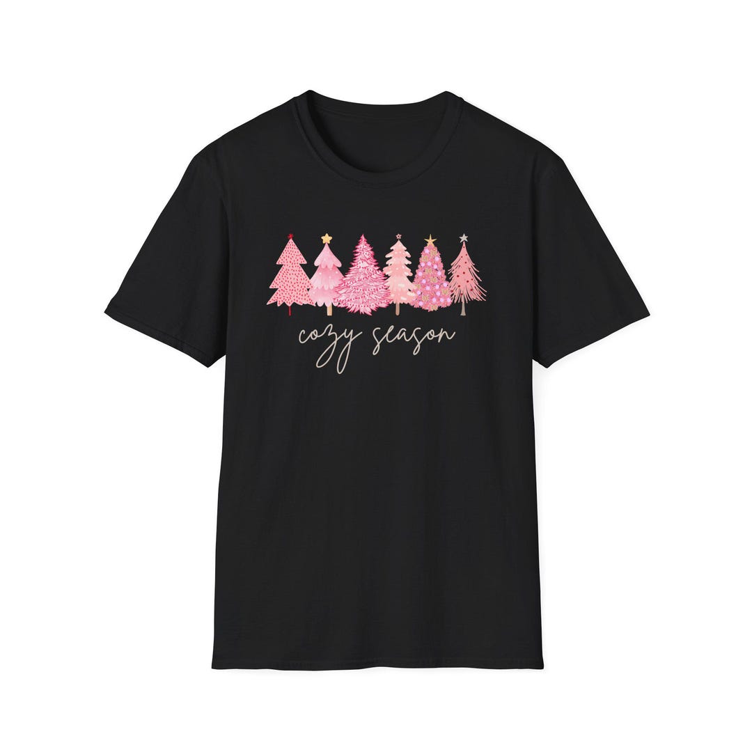 Christmas Women's Cozy Season Pink Trees T-shirt, Holiday Tee, Festive ...