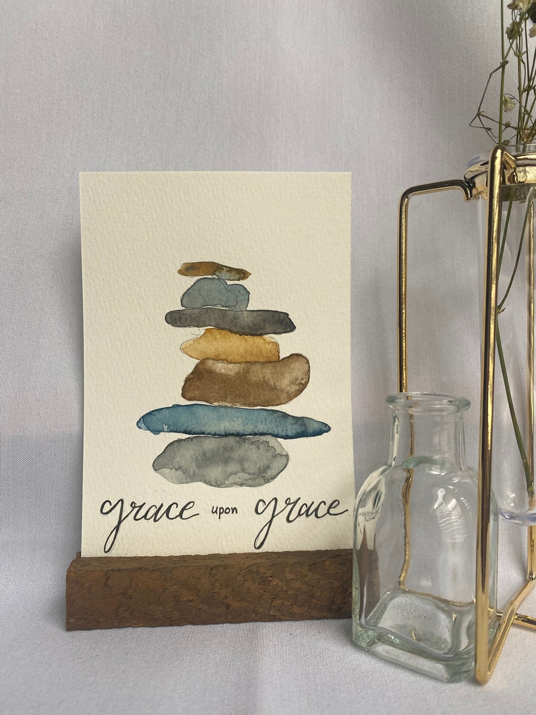 Watercolor Stacked Rock; Calligraphy Art; Tobacco Stick Stand - Etsy