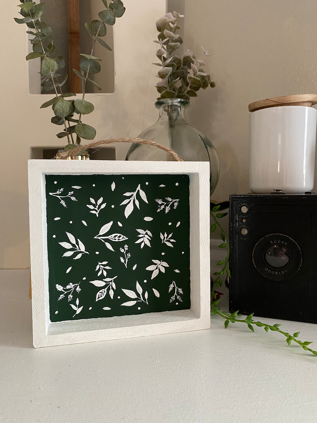 Painted Leafy Wood Square Art - Etsy