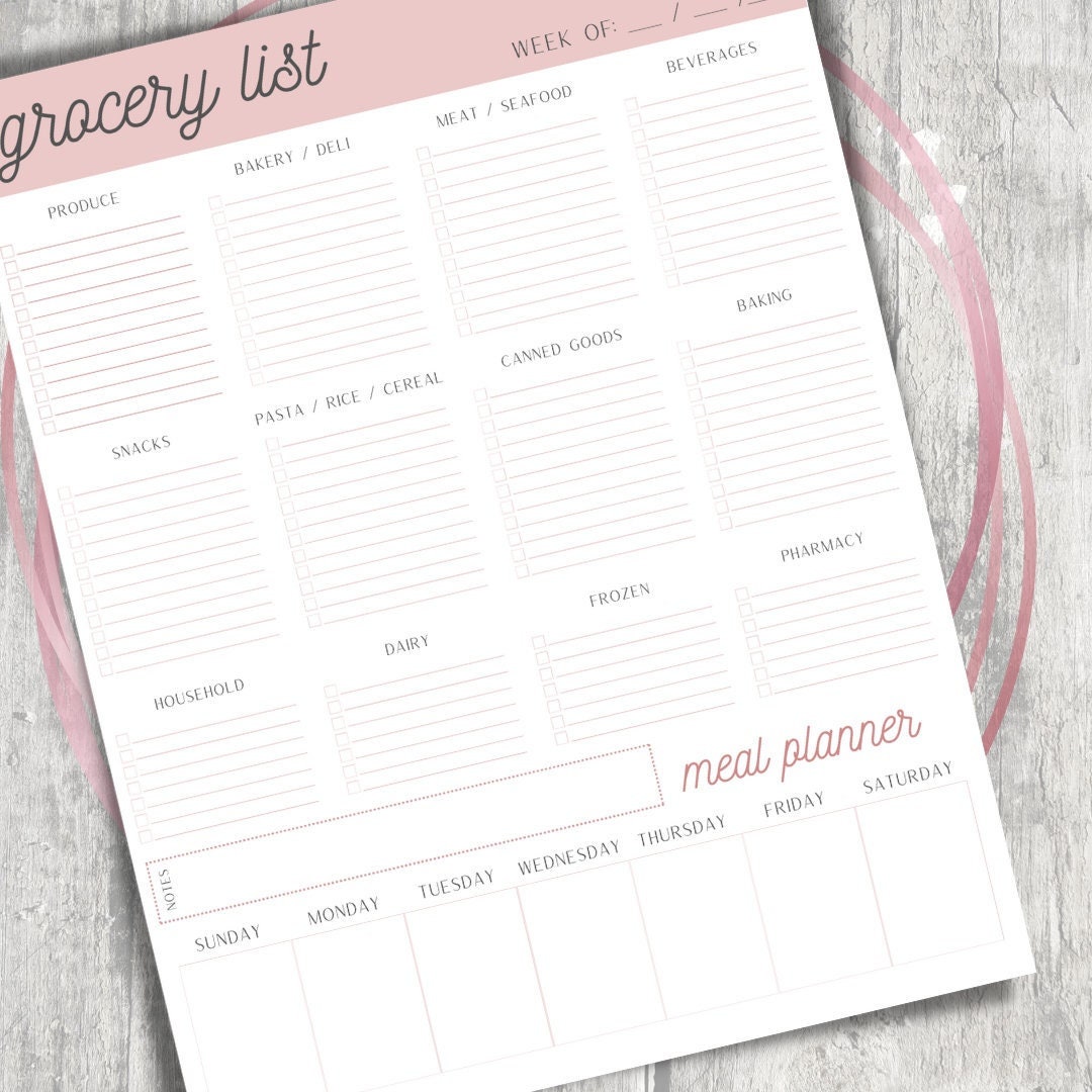 Printable Grocery List & Meal Planner - Etsy
