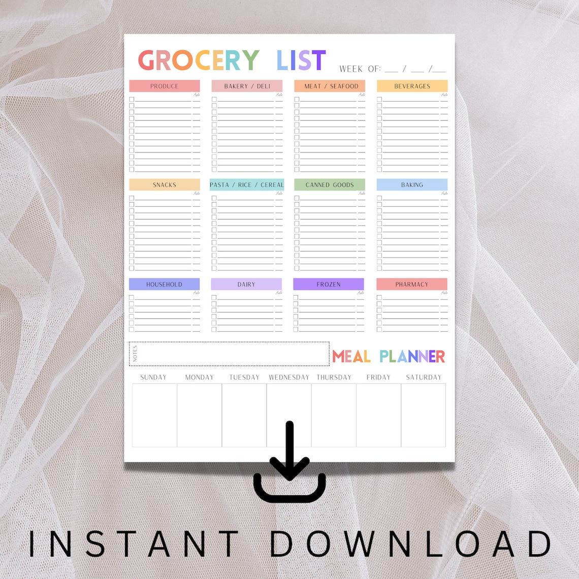 Instant Download | Printable PDF | Grocery List | Food Category | Store ...