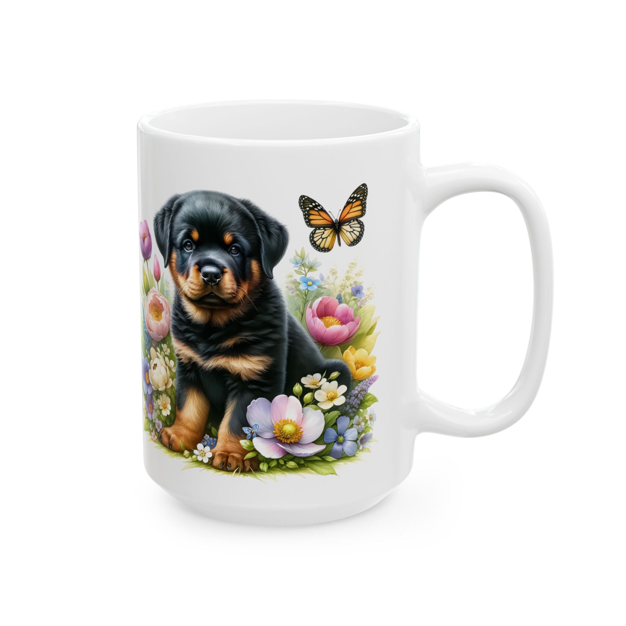 Rottweiler Puppy With Spring Flowers Ceramic Mug, 15oz - Etsy