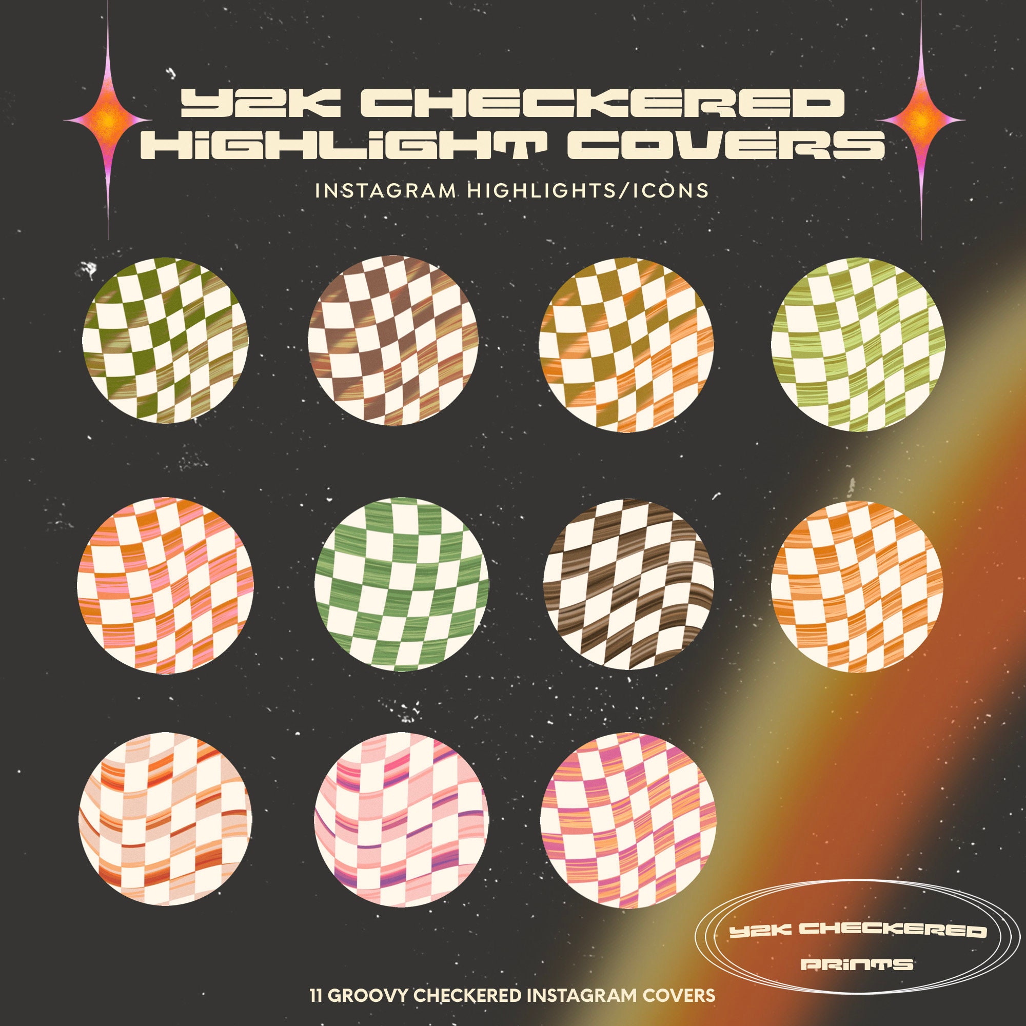 Y2K Checkered Instagram Highlight Covers, Wavy Checkered Icons, Vintage ...