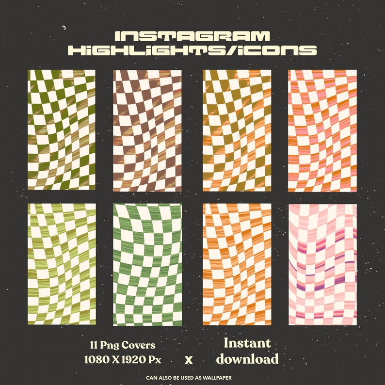 Y2K Checkered Instagram Highlight Covers, Wavy Checkered Icons, Vintage ...