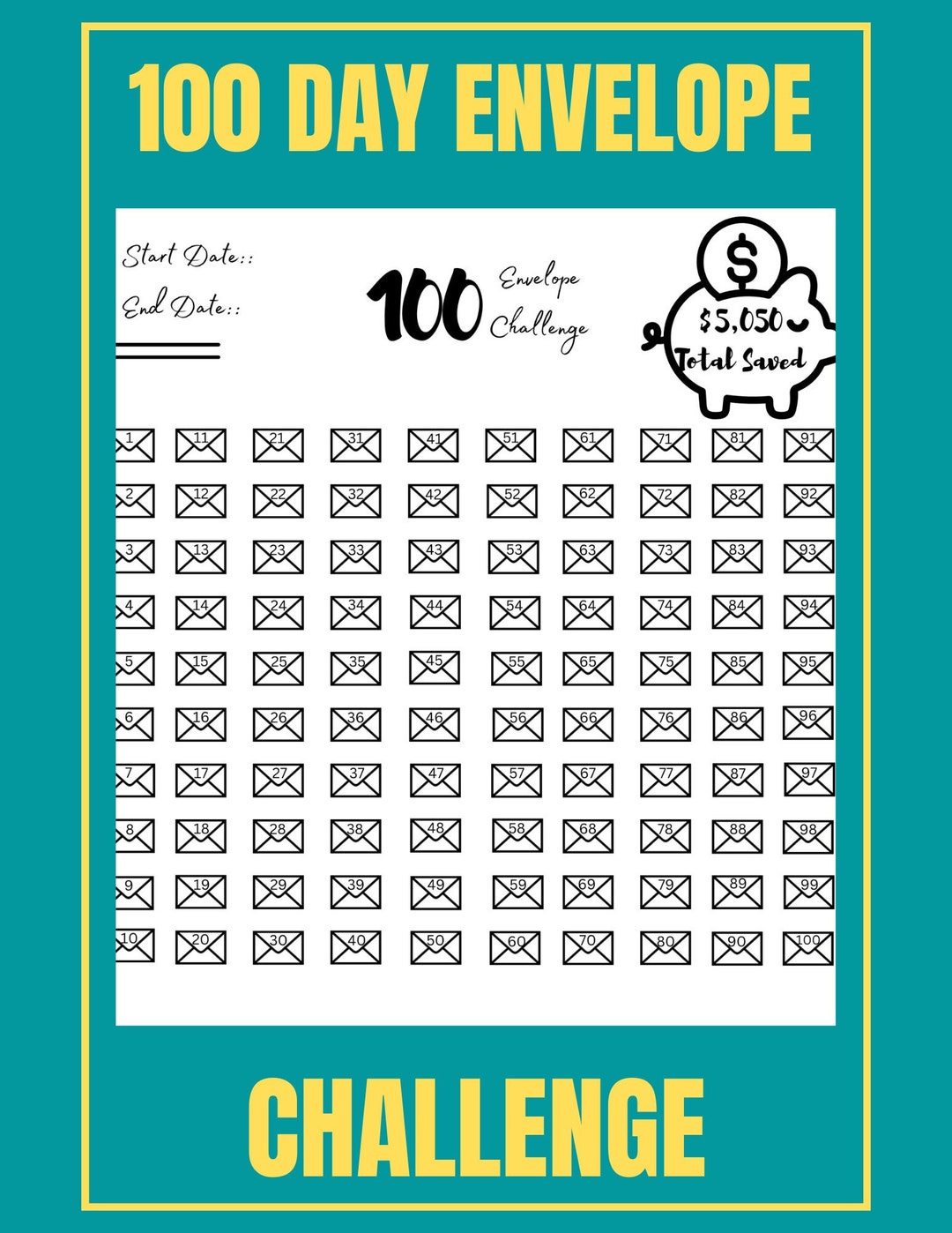 100 Day Envelope Challenge Tally Form - Etsy