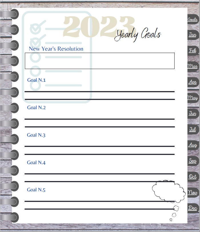 2023 Digital Calendar With Yearly Goals Page - Etsy