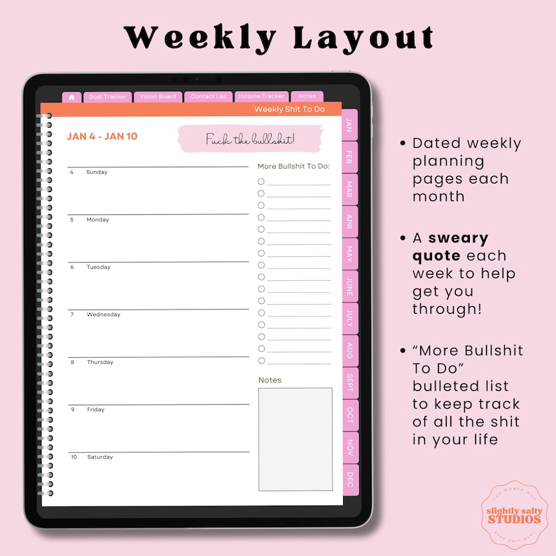 2026 Funny Sweary Weekly and Monthly Dated Digital Pink Planner ...