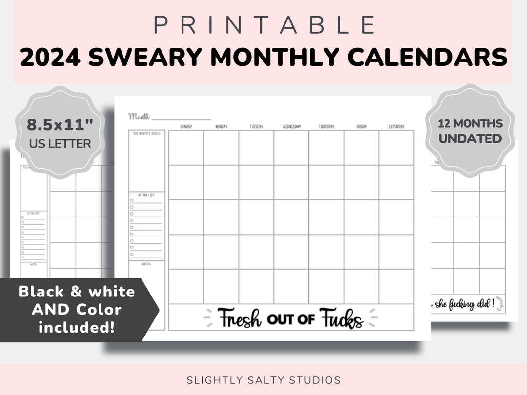 12 Month Calendar Template, Funny Calendar Printable, Undated Monthly ...