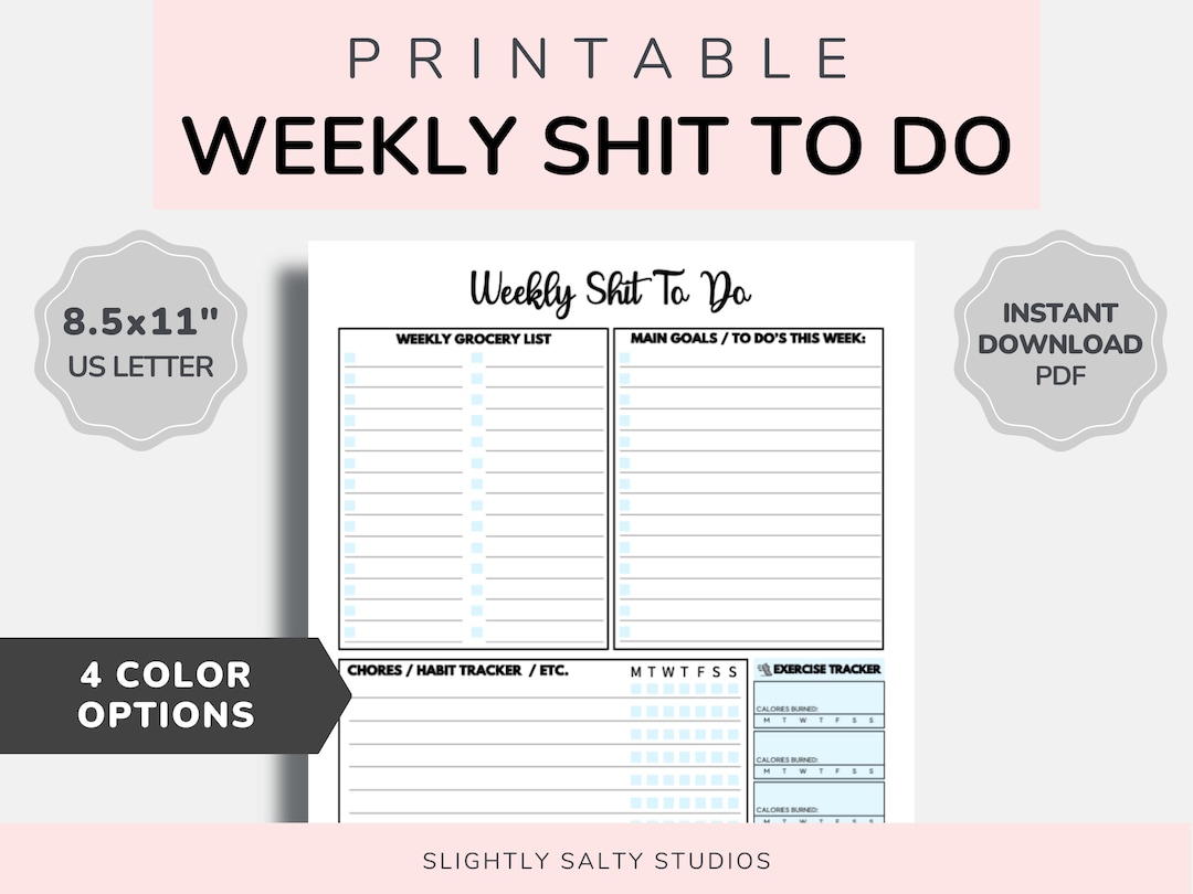 Sweary to Do List, Shit to Do List, Weekly Planner Printable to Do List ...