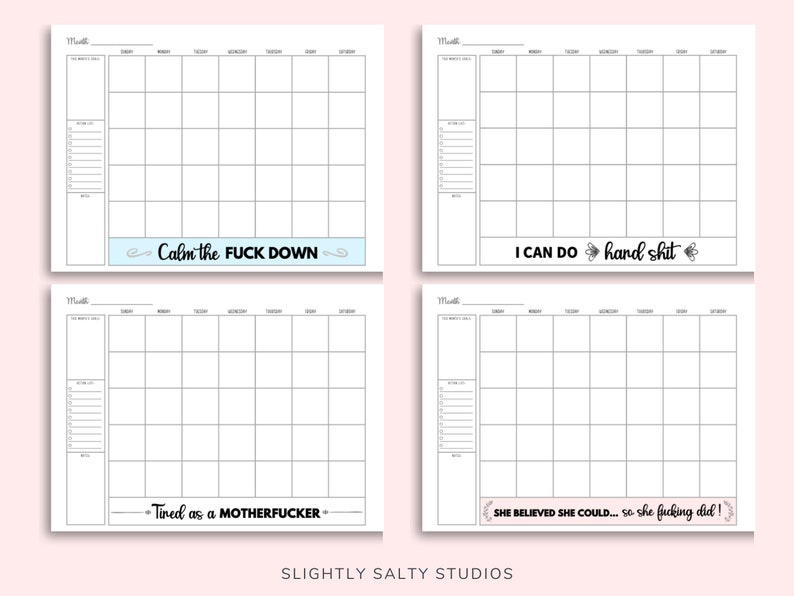 12 Month Calendar Template, Funny Calendar Printable, Undated Monthly ...