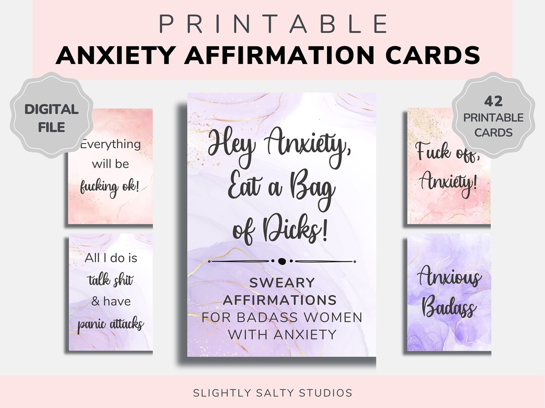 42 Sweary Anxiety Affirmation Cards Printable, Mental Health ...