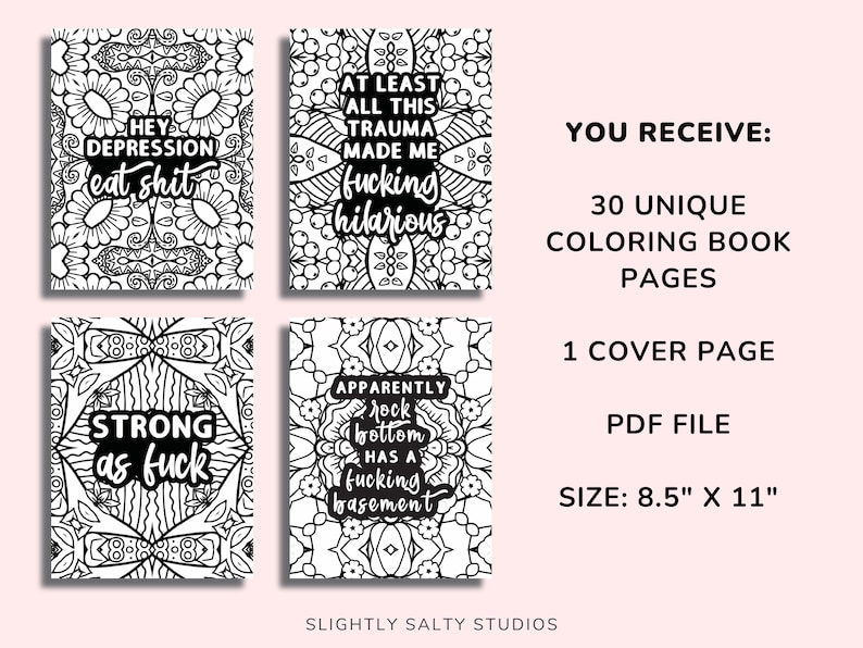 Mental Health Coloring Pages, 30 Adult Coloring Book Printable, Swear ...