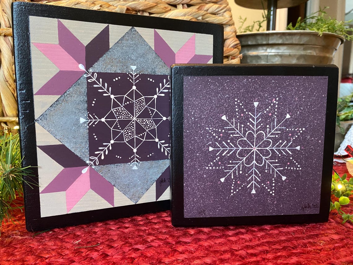 Wooden, Hand-painted Snowflake Quilt Square for Decoration (lg, Med and ...