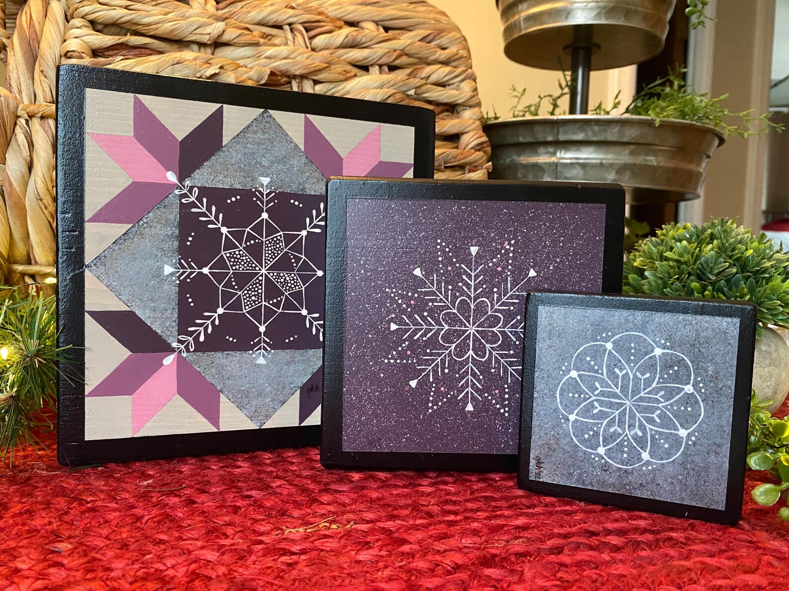 Wooden, Hand-painted Snowflake Quilt Square for Decoration (lg, Med and ...