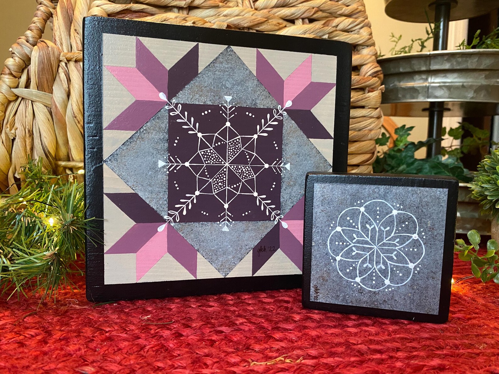 Wooden, Hand-painted Snowflake Quilt Square for Decoration (lg, Med and ...