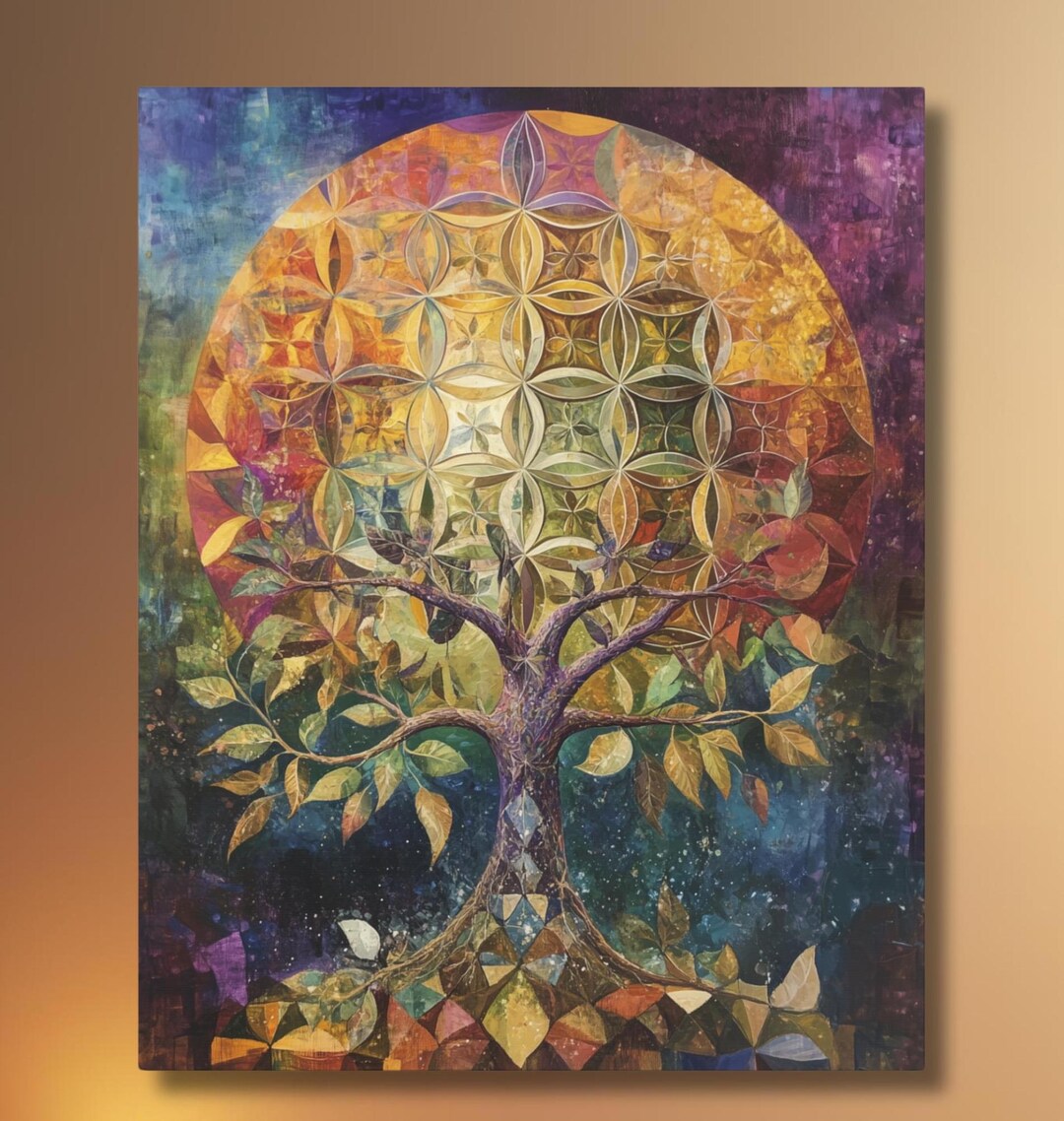 Tree of Life Canvas Art, Flower of Life Art, Sacred Geometry, Colorful ...