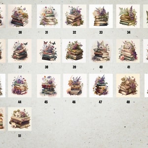 50 PNG Vintage Watercolor Floral Book Stack Clipart, Floral Library ...