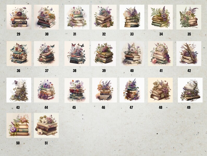 50 PNG Vintage Watercolor Floral Book Stack Clipart Floral - Etsy