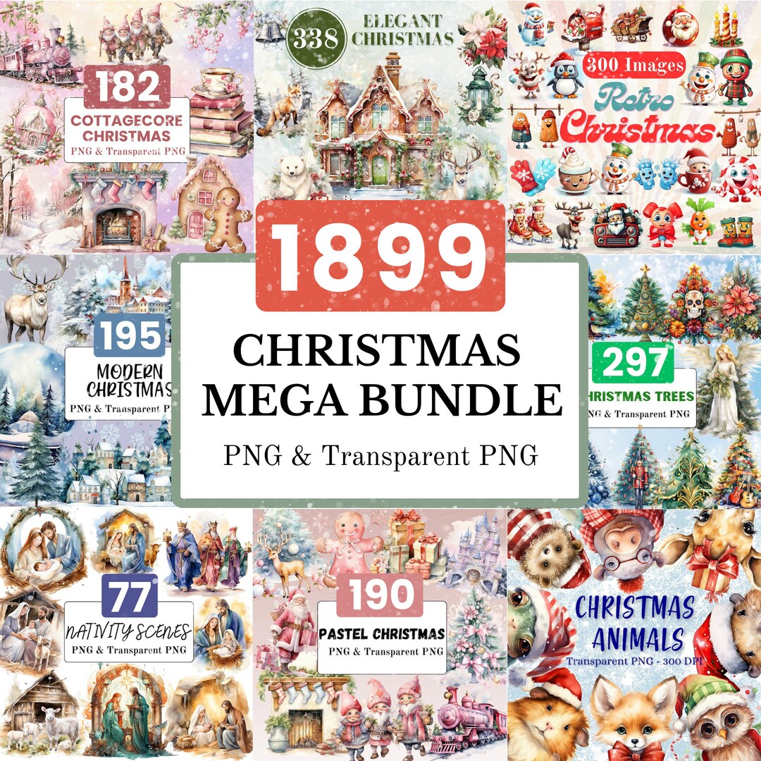 Christmas Mega Bundle Clipart Watercolor Christmas PNG Winter Santa ...