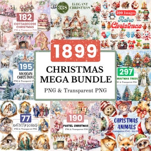Christmas Mega Bundle Clipart Watercolor Christmas PNG Winter Santa ...