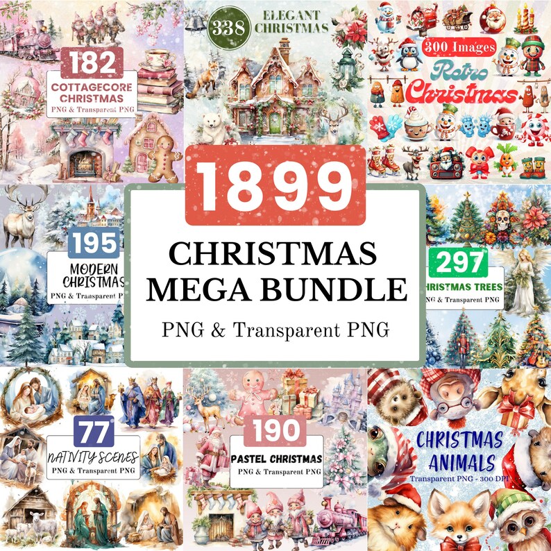 Christmas Mega Bundle Clipart Watercolor Christmas PNG Winter Santa ...