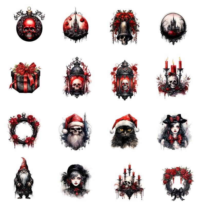 Gothic Christmas Clipart Scary Christmas Creepy Goth Christmas Skeleton ...