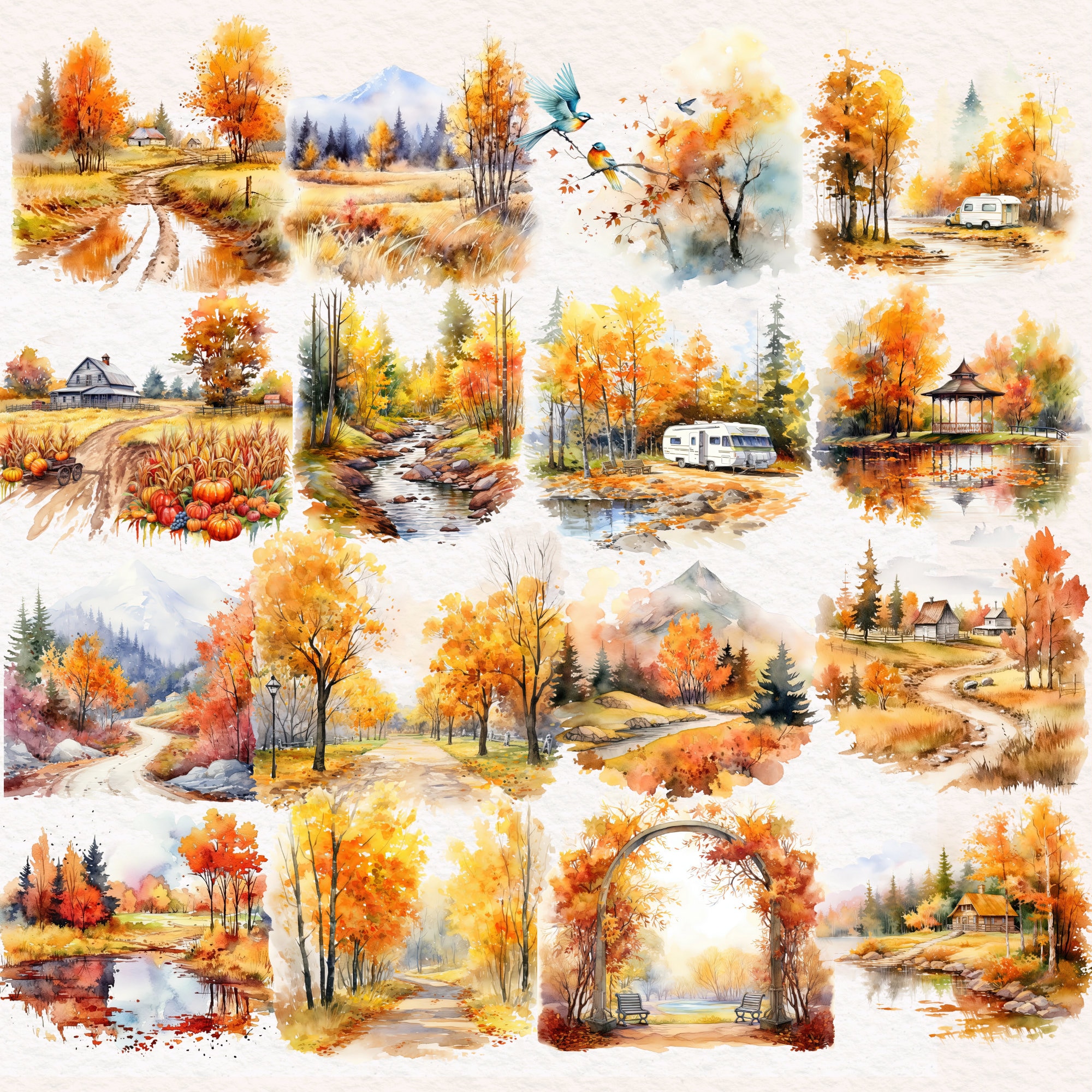 Autumn Landscapes Clipart Fall Scenes PNG Graphics Autumn - Etsy