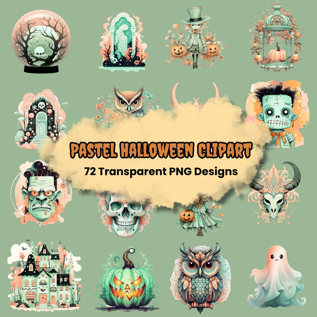 Pastel Halloween Clipart PNG Bundle Halloween Decor Commercial License ...