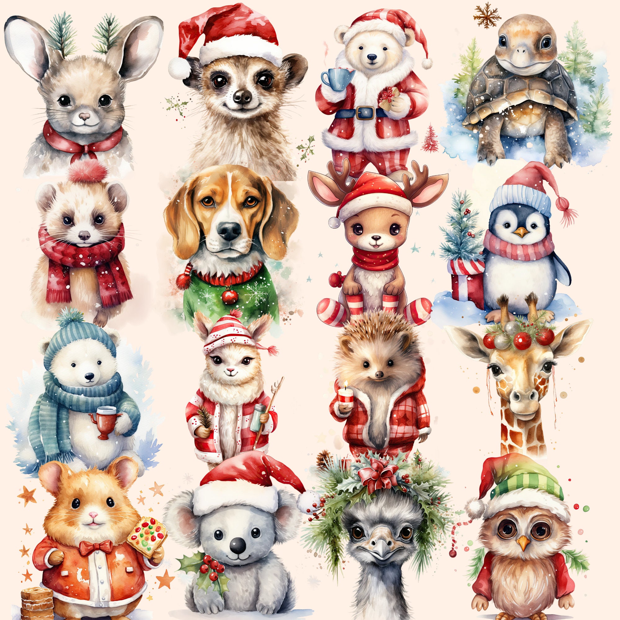 Christmas Animals Clipart Xmas Animals PNG Cute Animals Winter ...