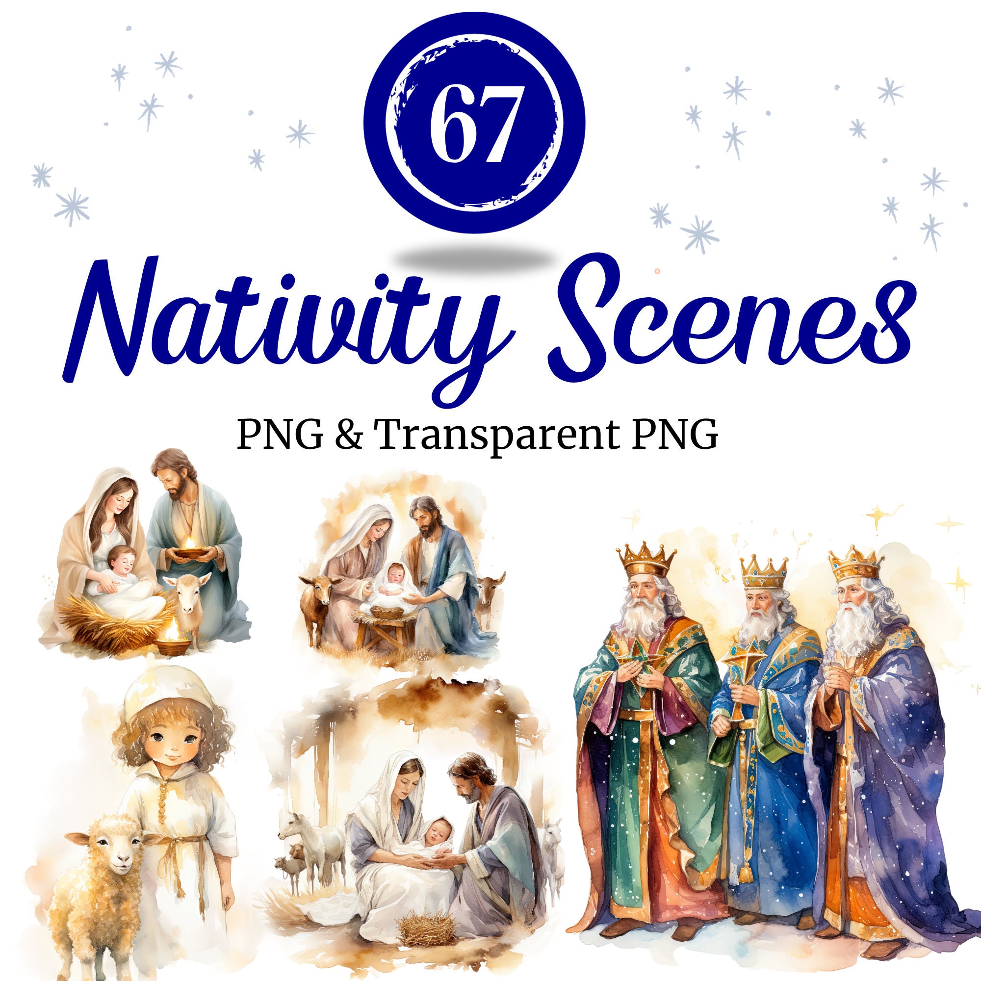 Nativity Scene PNG Clipart Watercolor Nativity Print Christmas Bible ...