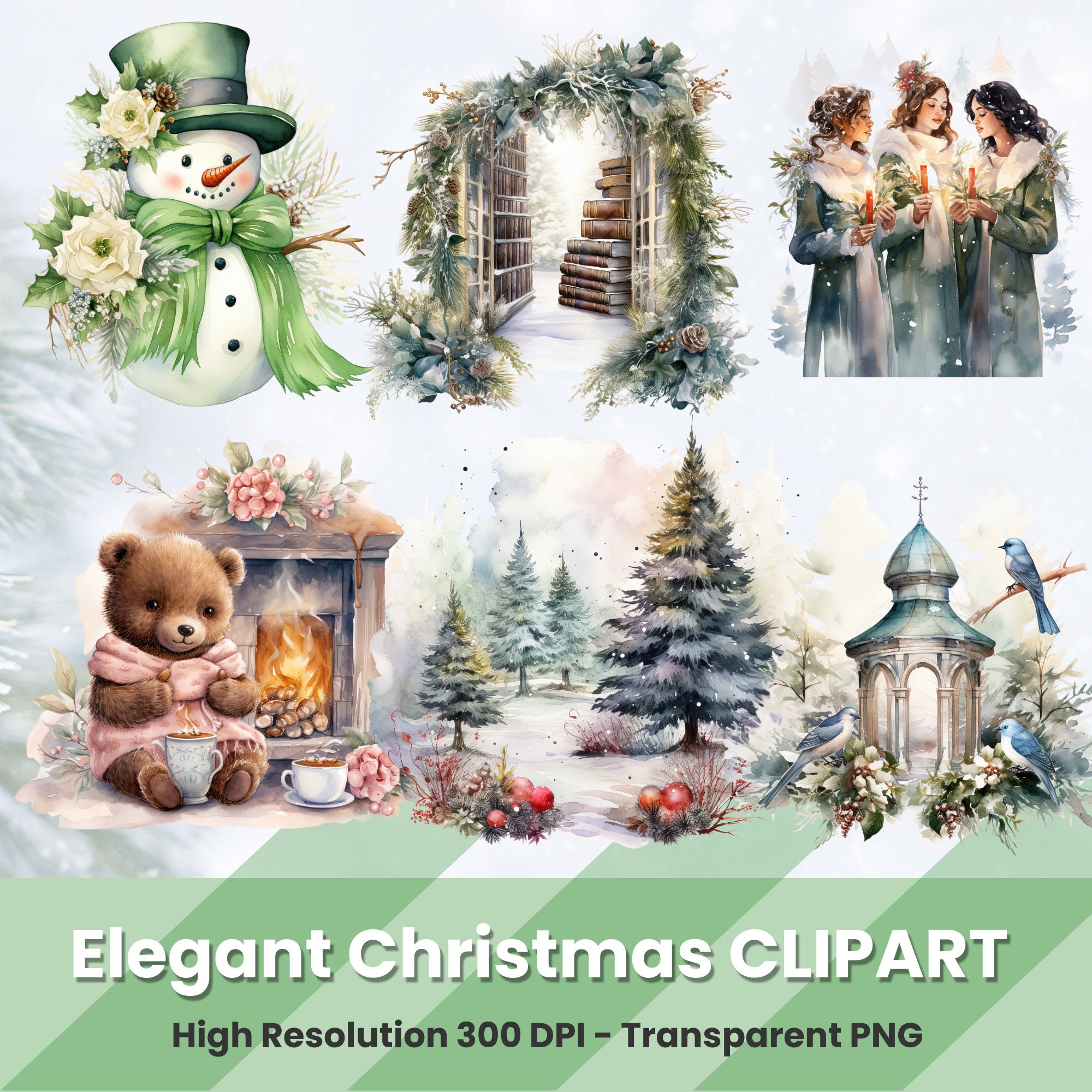 Watercolor Christmas Clipart Elegant Christmas Winter Clipart Ornaments ...