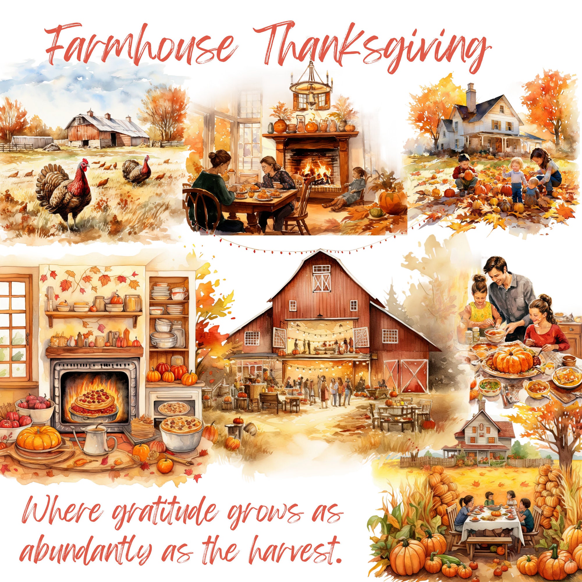 Farmhouse Thanksgiving Clipart Fall Design Bundle Fall Clipart ...