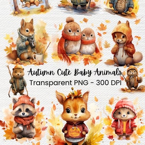 Autumn Cute Baby Animals Clipart Fall Animals Clipart Cute Cozy Clipart ...