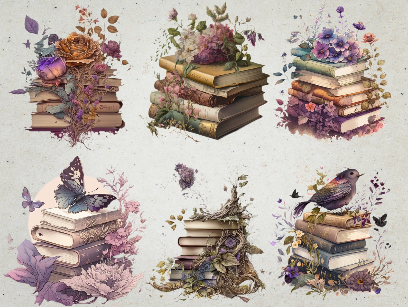 50 PNG Vintage Watercolor Floral Book Stack Clipart Floral - Etsy