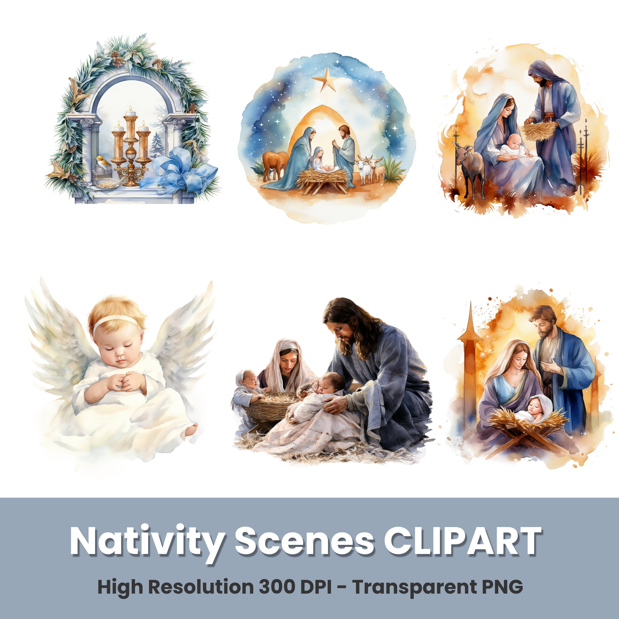 Nativity Scene PNG Clipart Watercolor Nativity Print Christmas Bible ...
