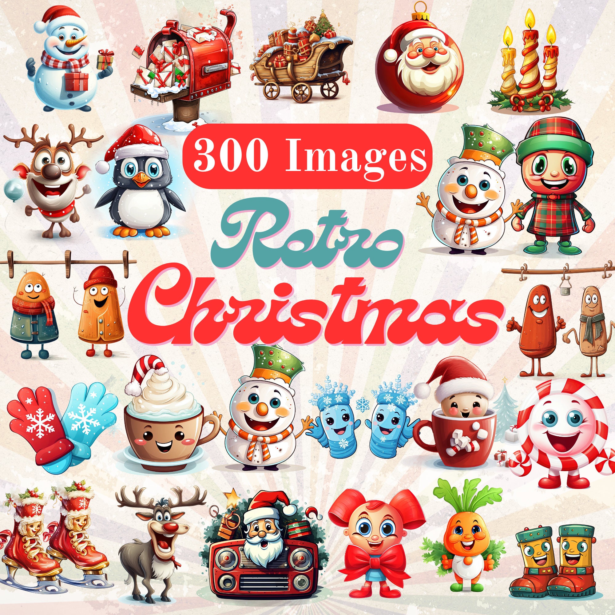 Retro Christmas Retro Xmas Groovy Christmas PNG Santa Clipart - Etsy