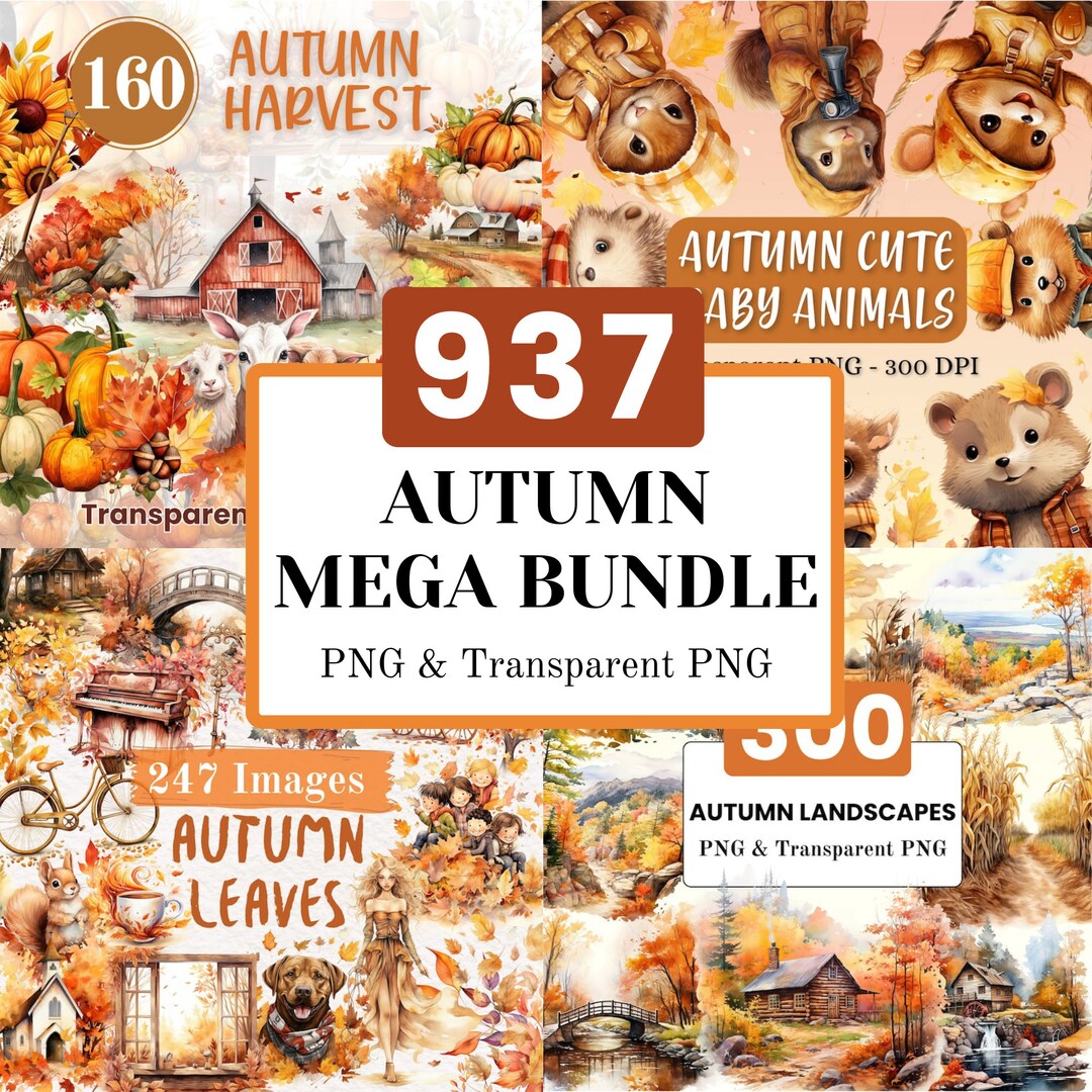 Autumn Fall Clipart Mega Bundle Autumn Leaves Art Watercolor Autumn ...
