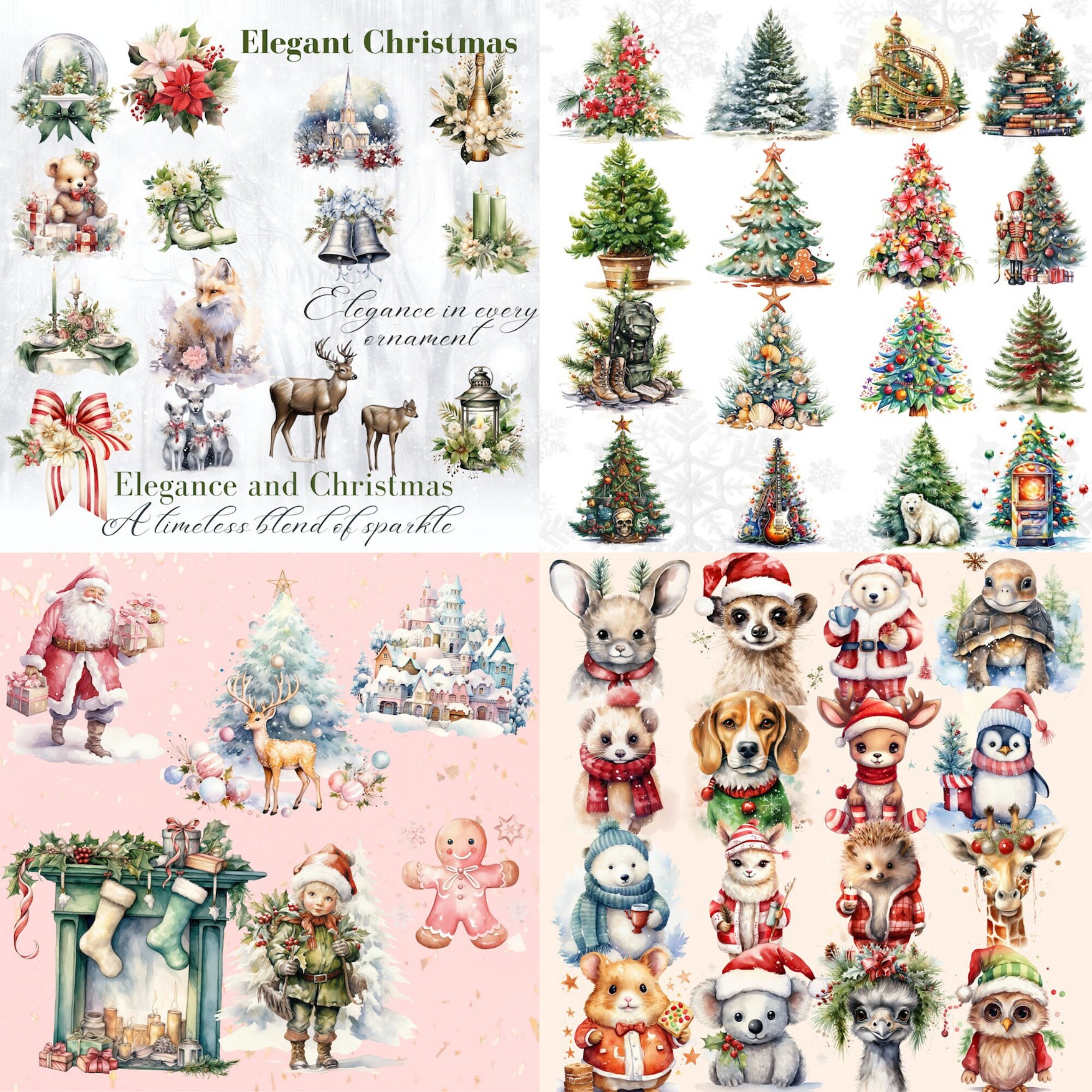 Christmas Mega Bundle Clipart Watercolor Christmas PNG Winter Santa ...