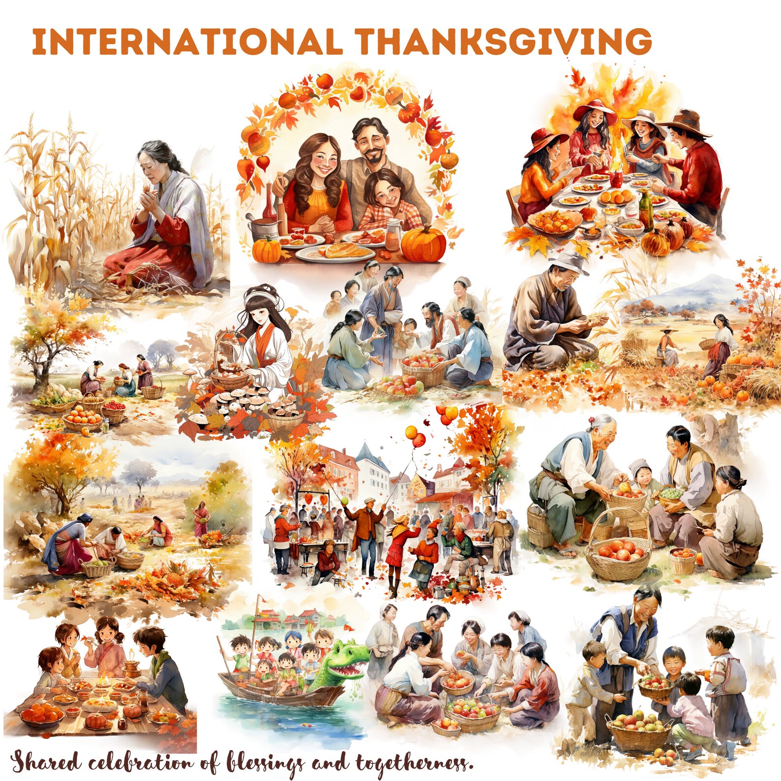 International Thanksgiving Clipart PNG Fall Digital - Etsy