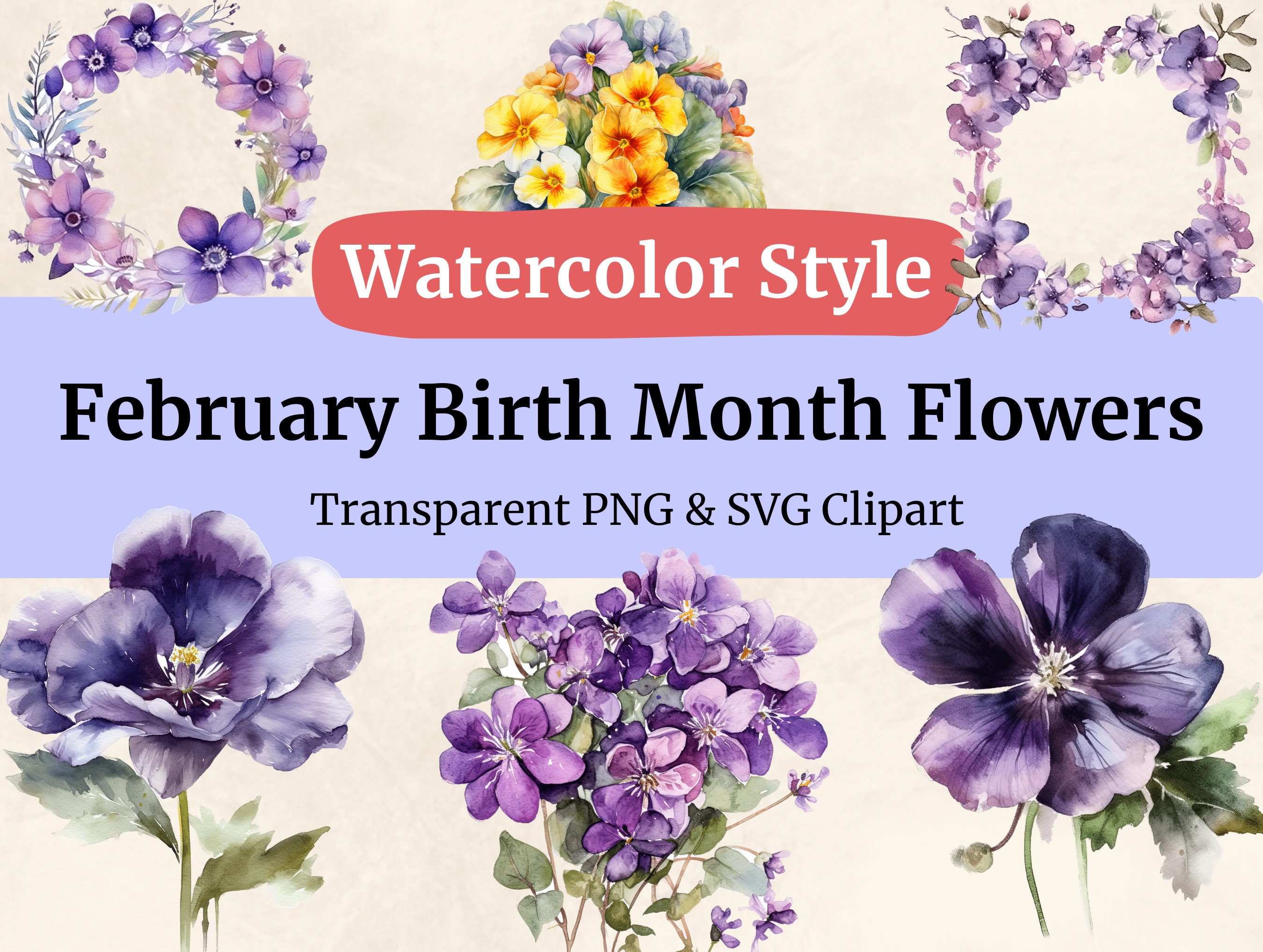 February Birth Month Flower Clipart SVG PNG Flower Invitations Birth ...