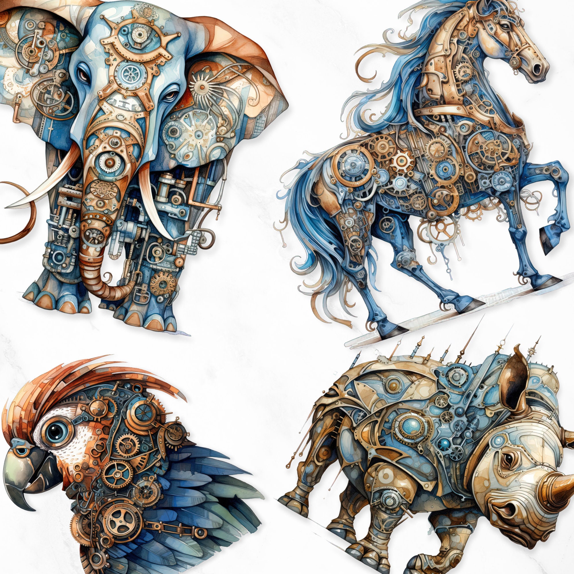 Steampunk Animal Clipart PNG Steampunk Digital Watercolor - Etsy